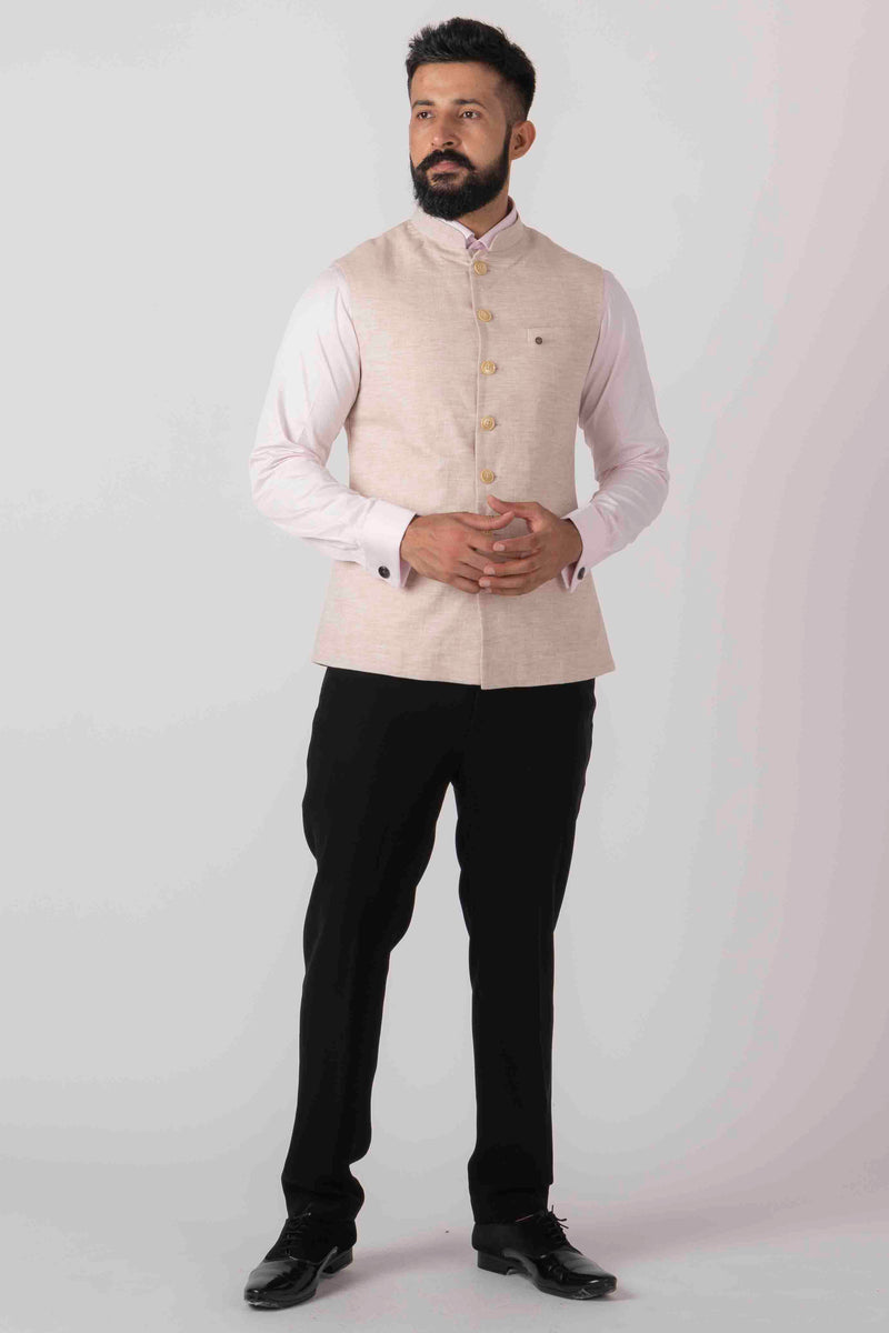 Shop Light Gold LINEN JAWAHAR JACKET online - 01-1877